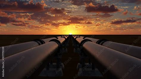 Pipeline Transportation Of Oil Natural Gas Or Water Through Metal Pipes Concept Of The Oil