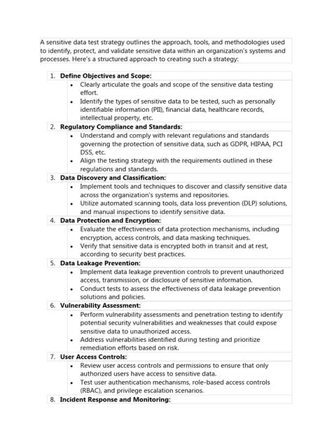 A Sensitive Data Test Strategy Outlines The Approach Pdf