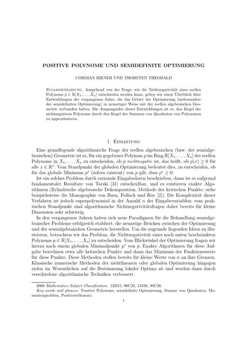 Pdf Positive Polynomials And Semidefinite Programming