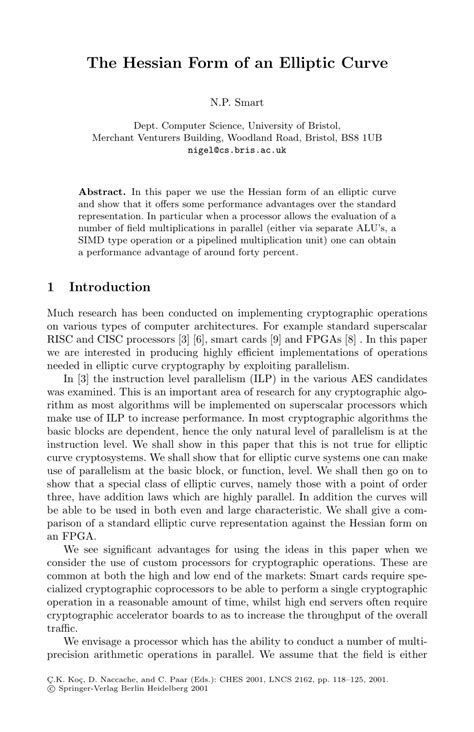 Pdf The Hessian Form Of An Elliptic Curve