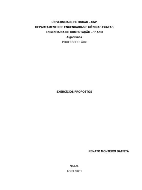 Trabalho Algoritmos 1 Unidade Exercicios Ensino De Matemática Science
