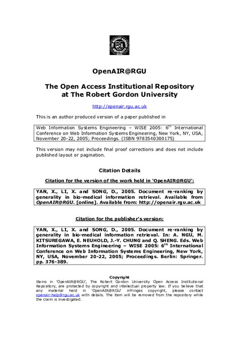 Pdf Document Re Ranking By Generality In Bio Medical Information