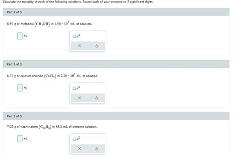Solved Calculate The Molarity Of Each Of The Following Chegg Com