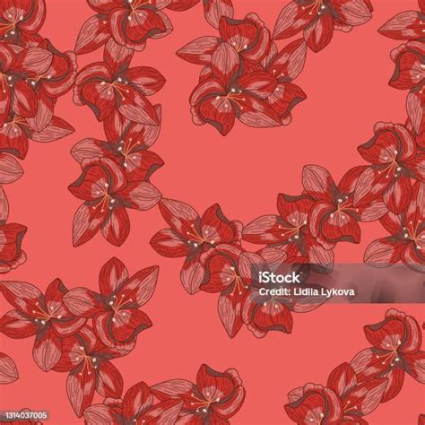 Acak Mulus Bunga Anggrek Cetak Merah Dalam Gaya Kerangka Latar Belakang