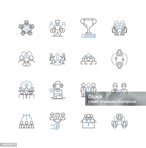 정치적 자유 라인 아이콘 모음입니다 Emocracy 평등 자유 정의 주권 투명성 책임 벡터 및 선형 그림 참여 대표 권한 부여 개요 표지판 세트 공동체에 대한 스톡 벡터