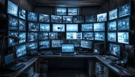Surveillance Center Security Monitoring Room With Multiple Screens Displaying Cctv Footage