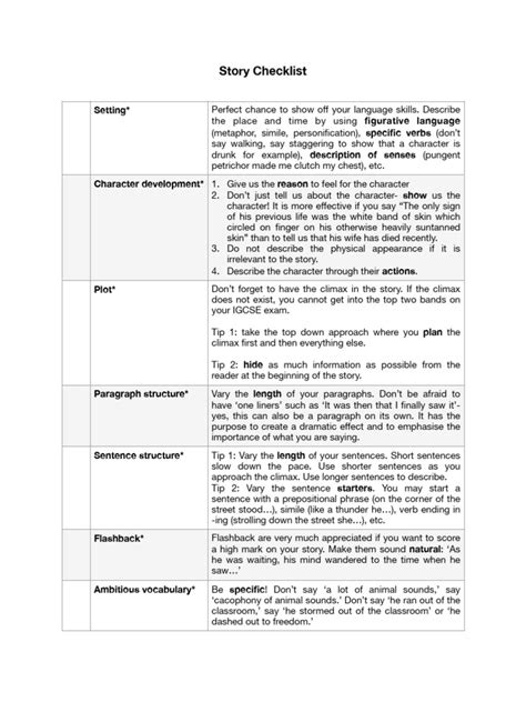 Igcse Story Checklist Pdf Ellipsis Punctuation