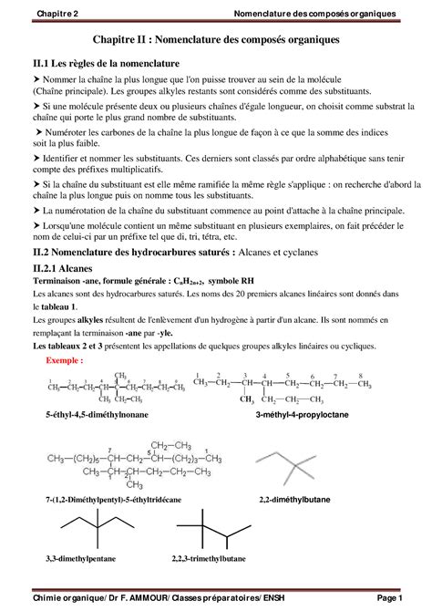 Chapitre 2 Nomenclature Des Composés Organiques Chapitre Ii