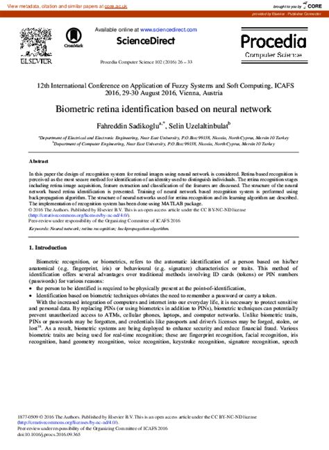 Pdf Biometric Retina Identification Based On Neural Network