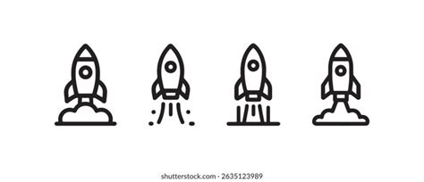 Set Four Rocket Icons Depicting Launch Stock Vector Royalty Free