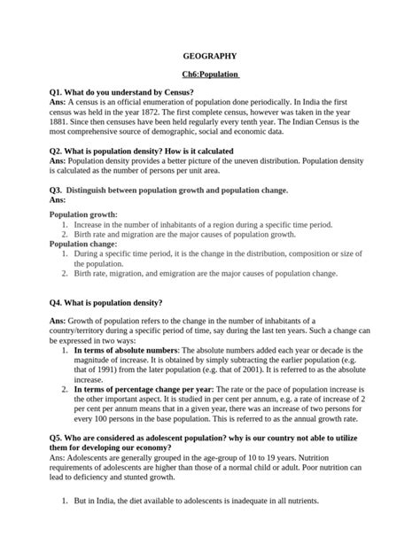 Ix Geo Ch6 Population Notes Pdf Population Census