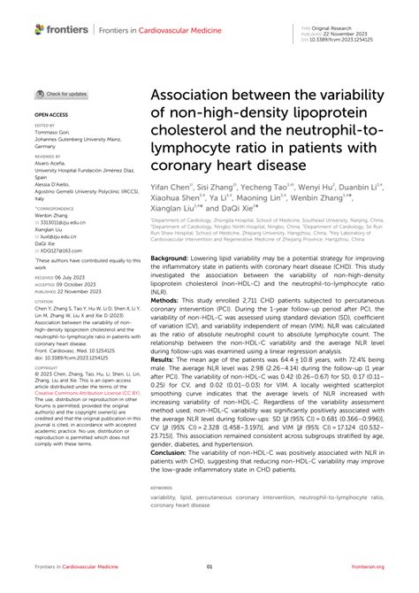 Pdf Association Between The Variability Of Non High Density Lipoprotein Cholesterol And The