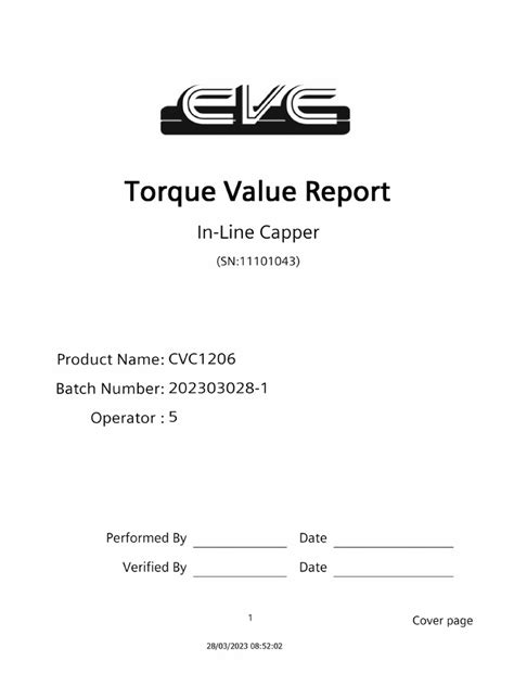 Torque Report In Line Capper Pdf
