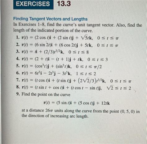 Solved EXERCISES Finding Tangent Vectors And Lengths Chegg