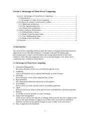 Lesson Advantages Of Client Server Computing Doc Lesson Advantages Of Client Server