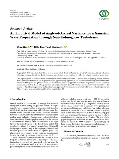 Pdf An Empirical Model Of Angle Of Arrival Variance For A Gaussian Wave Propagation Through