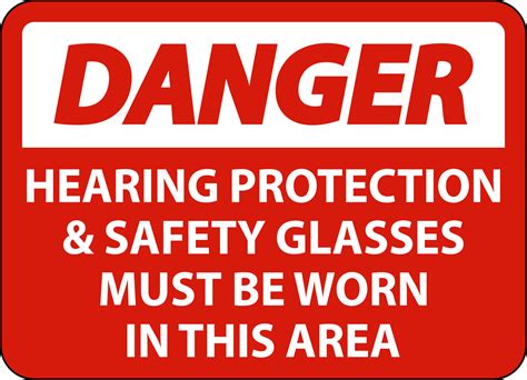 Danger Hearing Protection And Safety Glasses Sign On White Background