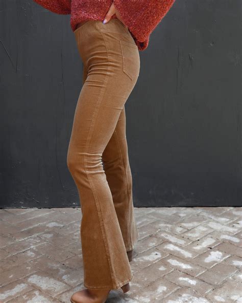 Sophie High Rise Bell Bottom Corduroy Pants Camel Oshnow