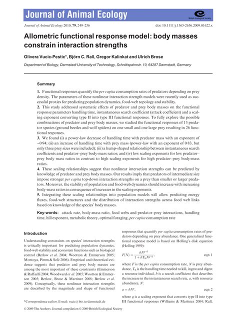Pdf Allometric Functional Response Model Body Masses Constrain