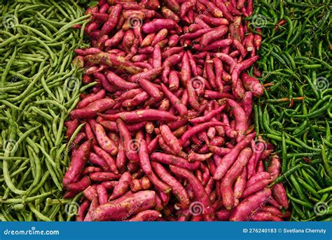 Fresh Sweet Potato Green Bean Yam On Market Local Food Stock Image