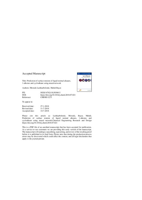 Pdf Prediction Of Surface Tension Of Liquid Normal Alkanes 1 Alkenes And Cycloalkane Using