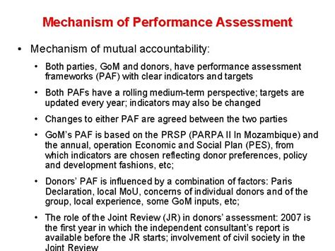 The Mozambique Performance Assessment Framework For Donors Lessons