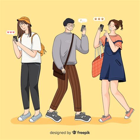 사람들이 그룹이 스마트 폰을 들고 그림 무료 벡터
