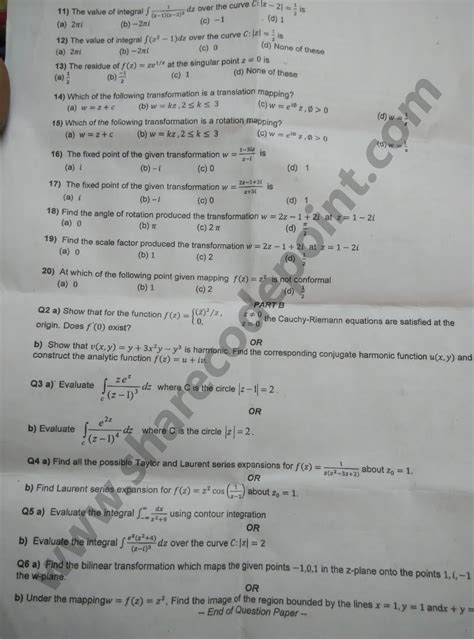Mth213 Complex Algebra End Term Exam Question Paper Mcq