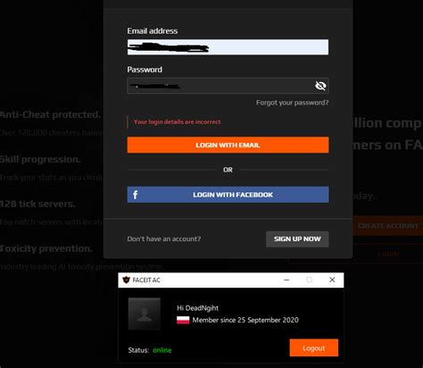 Your Login Details Are Incorrect R Faceitcom