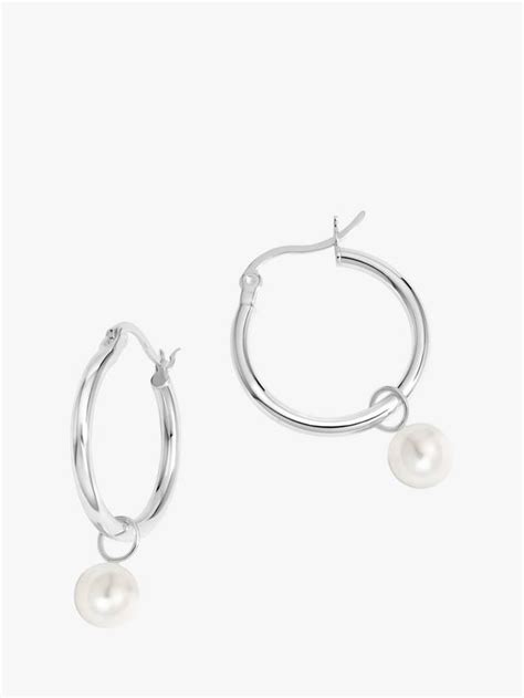 Simply Silver Polished Pearl Charm Hoop Earrings Silver