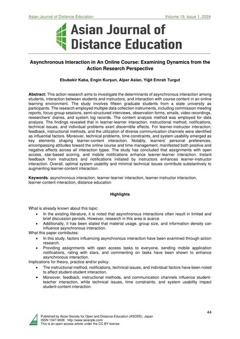 Pdf Asynchronous Interaction In An Online Course Examining Dynamics From The Action Research