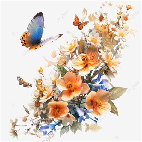 아름다운 나비와 꽃꽂이 자연 나비 꽃들 Png 일러스트 및 이미지 에 대한 무료 다운로드 Pngtree