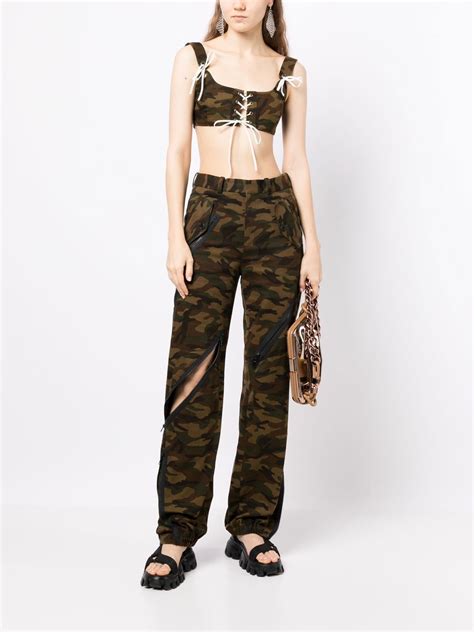Monse Camouflage Zip Detail Trousers Green Farfetch Uk