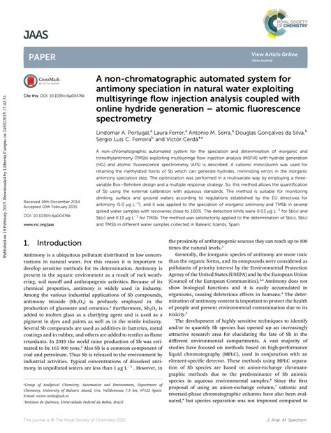 Pdf A Non Chromatographic Automated System For Antimony Speciation In Natural Water Exploiting