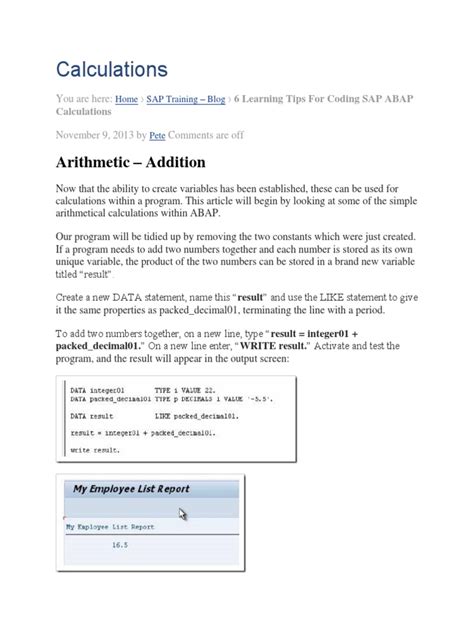 Calculations Abap Pdf Multiplication Data Type
