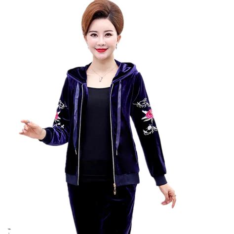 Autumn Womens Velour Tracksuit Set Ladies Gold Velvet Suit Sportswear