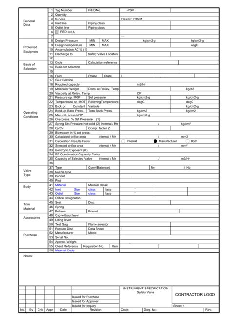Api 520 Psv Sizing Spreadsheet In Typical Safety Relief Valve Datasheet Enggcyclopedia Db