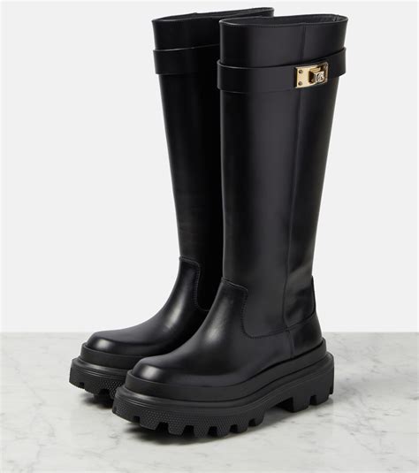 Leather Knee High Boots In Black Dolce Gabbana Mytheresa