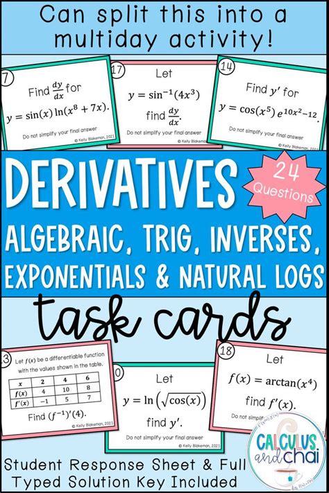 Derivative Practice Calculus Task Card Activity Task Card Activities Task Cards Calculus
