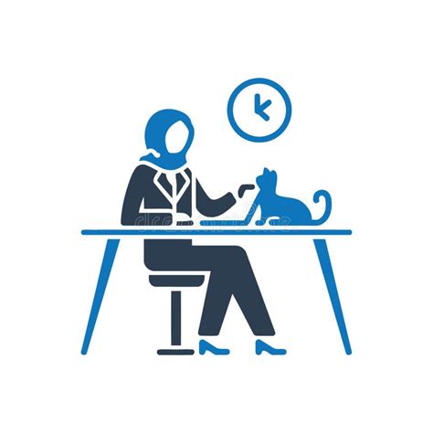 Woman Working With Cat Icon Stock Illustration Illustration Of