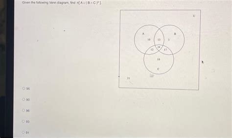 Solved Given The Following Venn Diagram Find N A Bc C Chegg