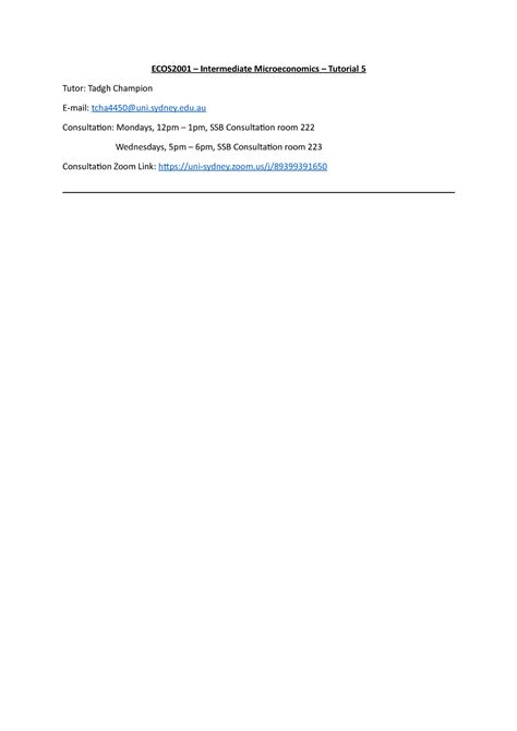 Tut Answer MICROECONOMICS ECOS Intermediate Microeconomics Tutorial Tutor Tadgh