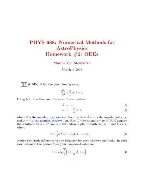 Ordinary Differential Equations Eulder And Euler Cromer Methods