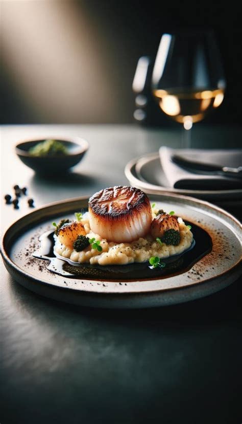 Gourmet Seared Scallops On Creamy Risotto Ai Generated Stock