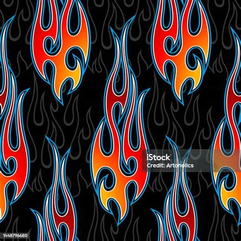 원활한 패턴 벡터 화재 불꽃 이미지입니다 화재 반복 타일 배경 벽지 질감 디자인 데칼에 대한 스톡 벡터 아트 및 기타 이미지 데칼 디자인 무한 Istock