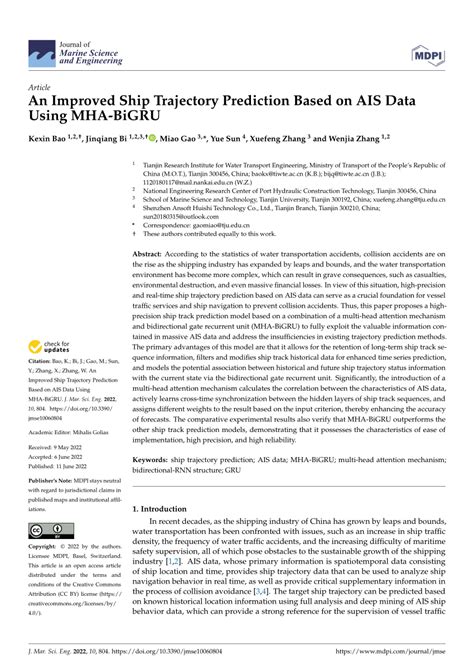 Pdf An Improved Ship Trajectory Prediction Based On Ais Data Using Mha Bigru