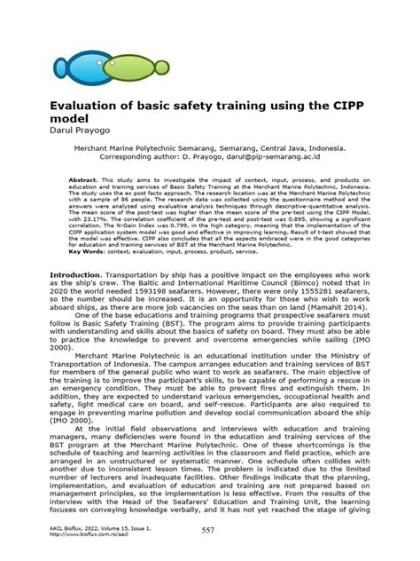 Darul Prayogo Jurnal Evaluation Of Basic Safety Training Using The