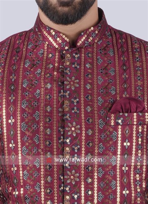 Wedding Wear Kurta Pajama With Embroidered Jacket