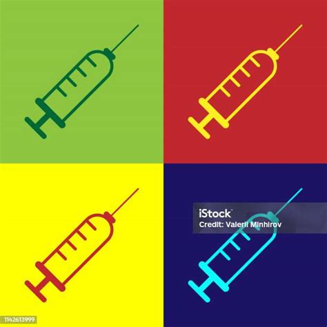 컬러 배경에 고립 된 색상 주사기 아이콘 백신 백신 접종 주사 독감 주사를 위한 주사기 의료 장비 벡터 일러스트 0명에 대한 스톡 벡터 아트 및 기타 이미지 Istock