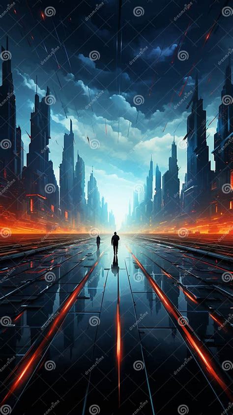 Tech Infused Comic Dream Abstract Futuristic Elements In A Flat Comic Style Environment Stock